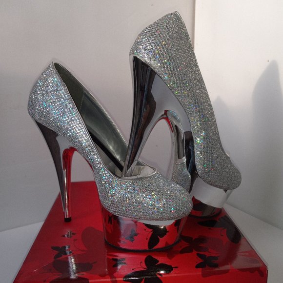 Pleasure | Shoes | Stunning Glittersilver Chrome Heels | Poshmark